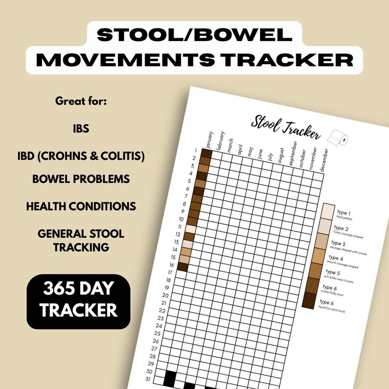 Stool Tracker Chart Bowel Movement Daily Health IBD IBS Crohns PDF - Etsy