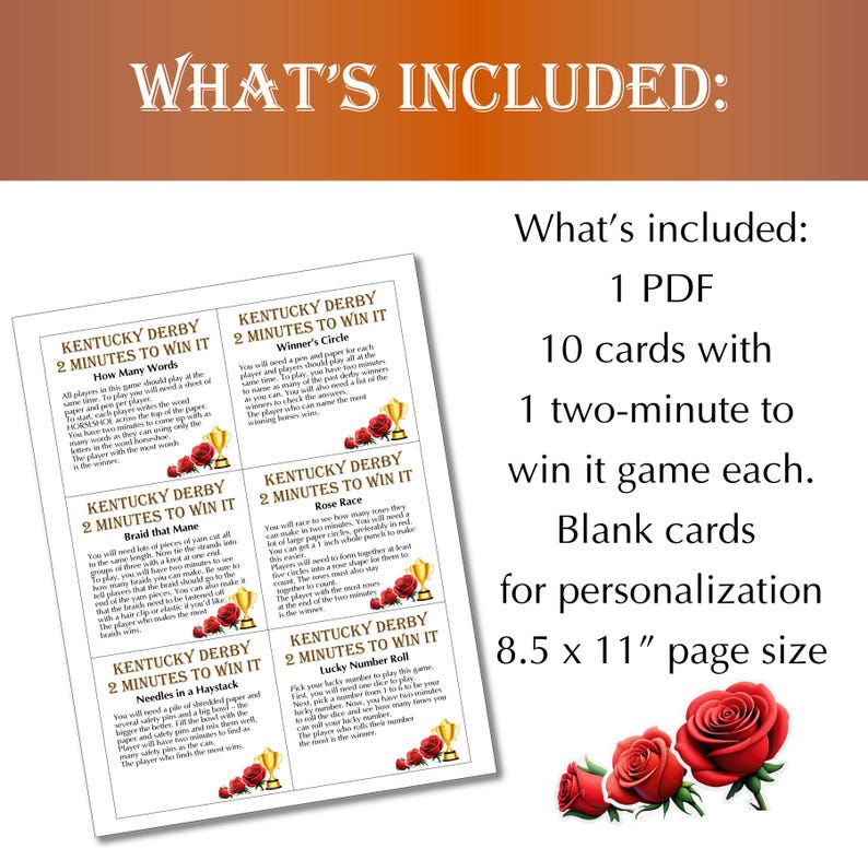 Kentucky Derby Minute to Win It Party Game, Kentucky Derby Printable ...