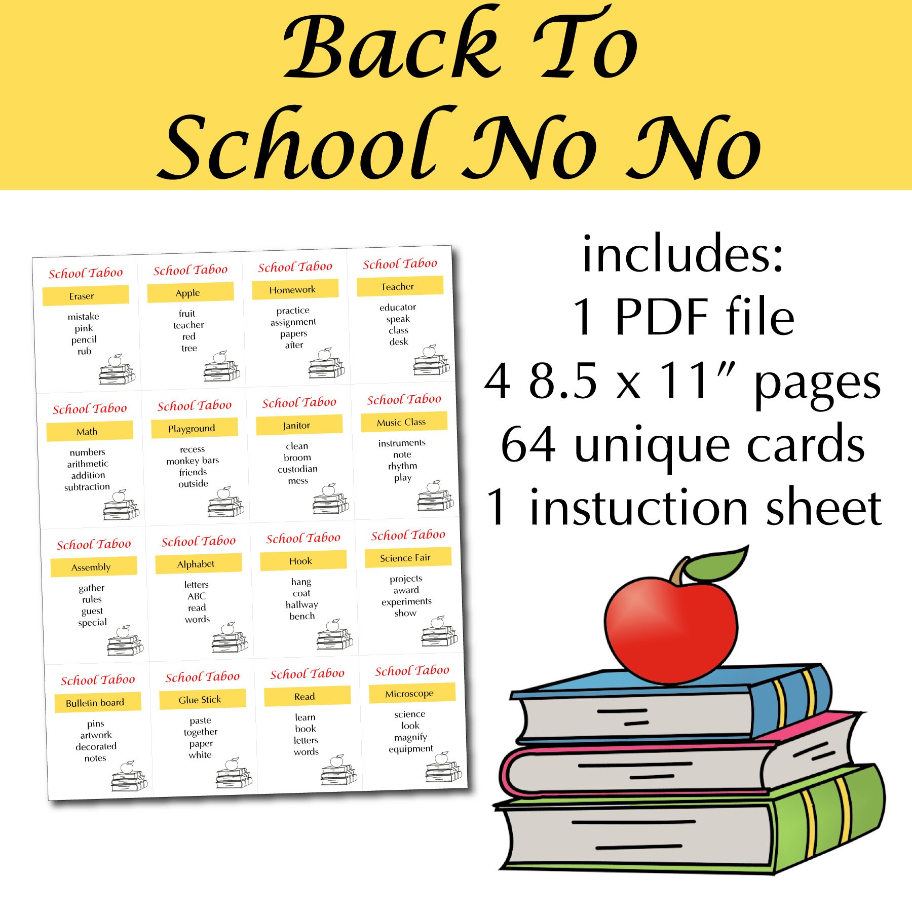 Printable Back to School Game, Back to School Printable No No Word Game ...