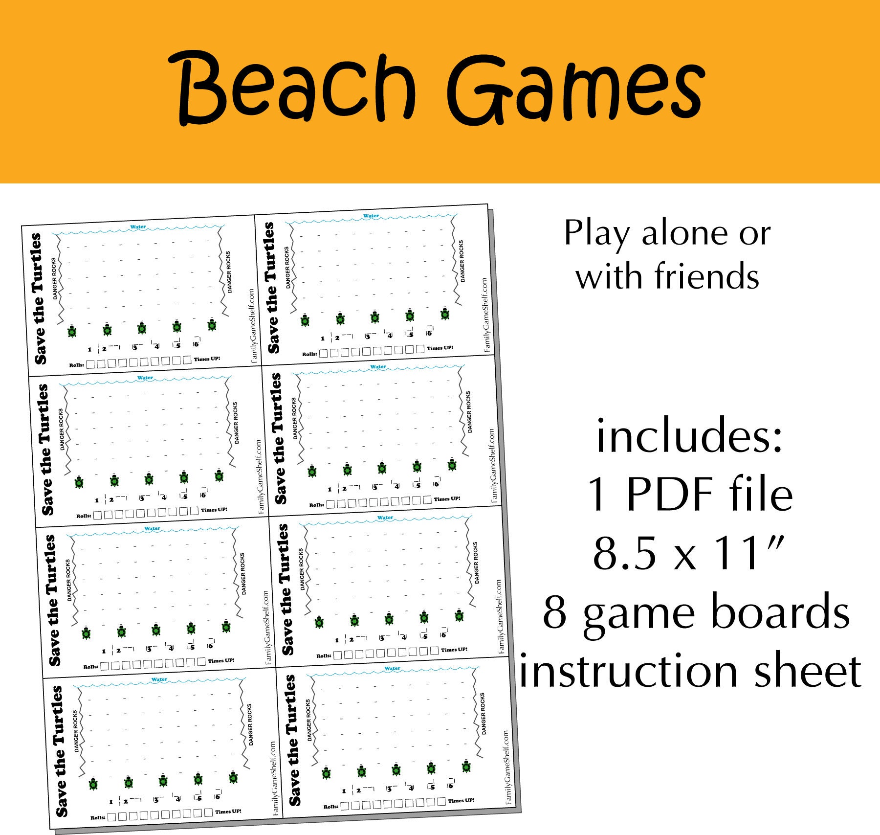 Printable Summer Dice Game for Families Save the Turtles - Etsy