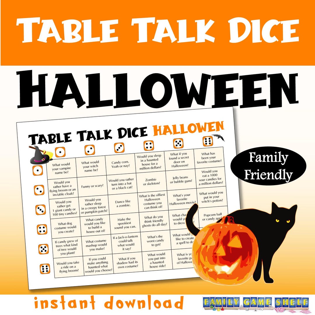 Table Talk Dice Game Icebreaker Game, Halloween Conversation Starters ...