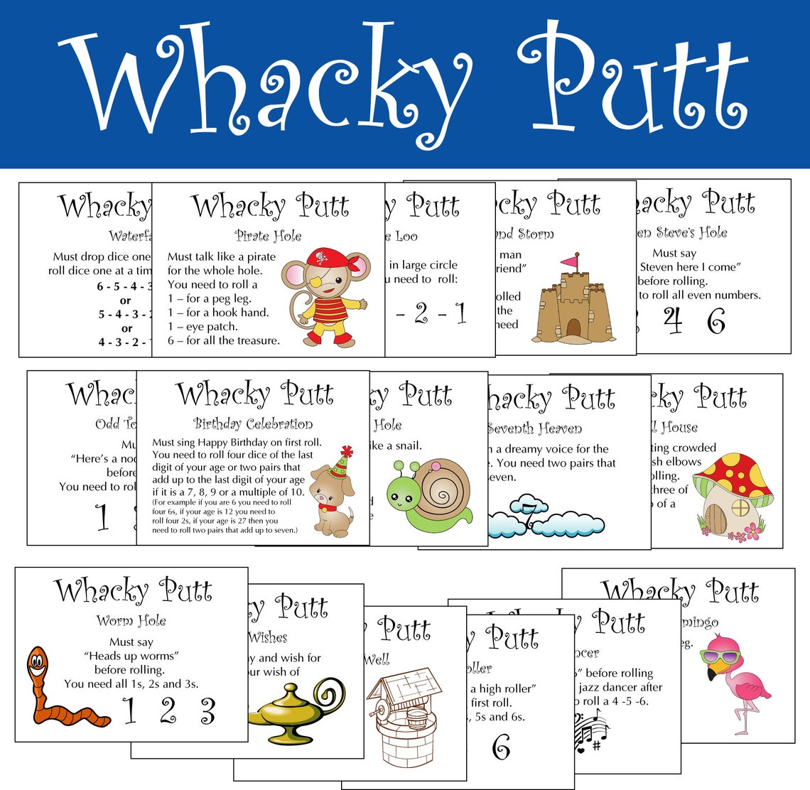 Printable Mini Golf Dice Game for Family Game Night, Printable Dice ...