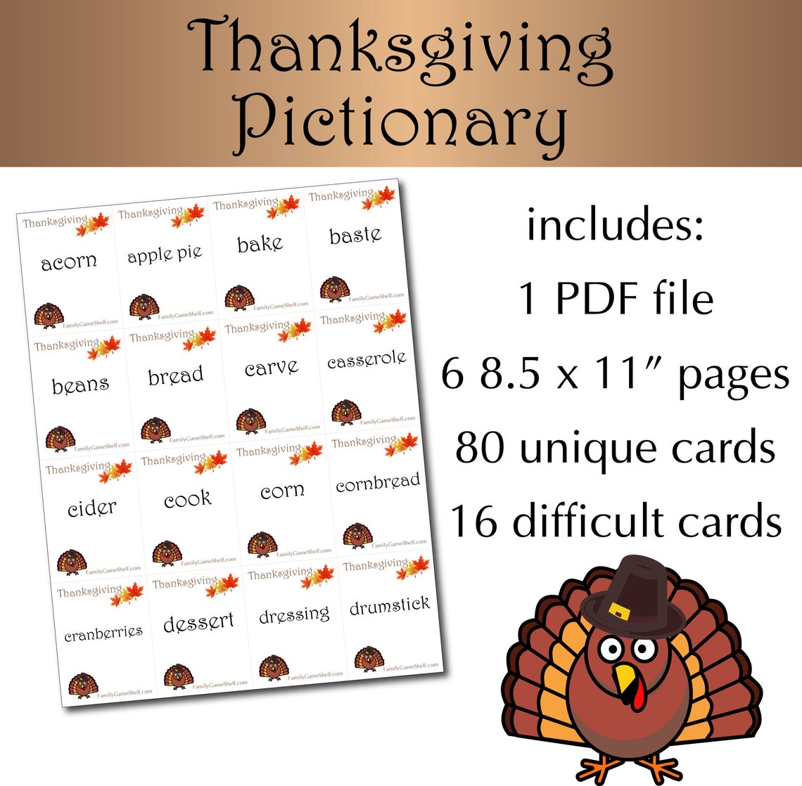Printable Thanksgiving Pictionary or Charades Cards for Families ...