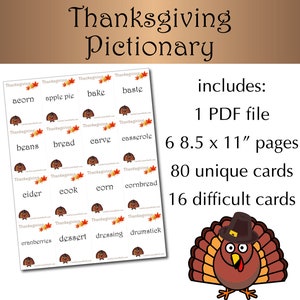 Printable Thanksgiving Pictionary or Charades Cards for Families ...