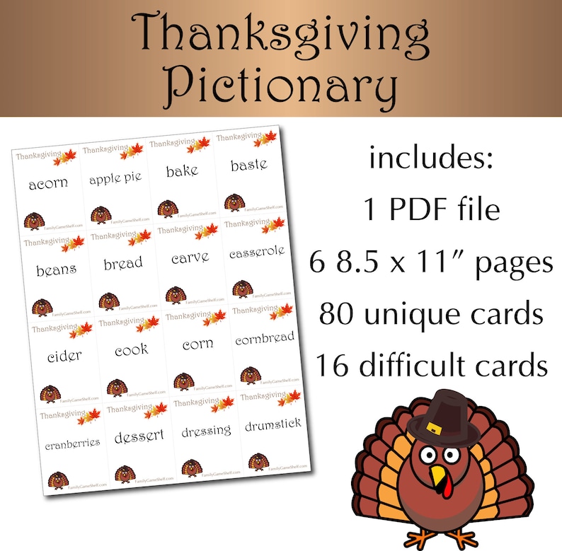 Printable Thanksgiving Pictionary or Charades Cards for Families ...