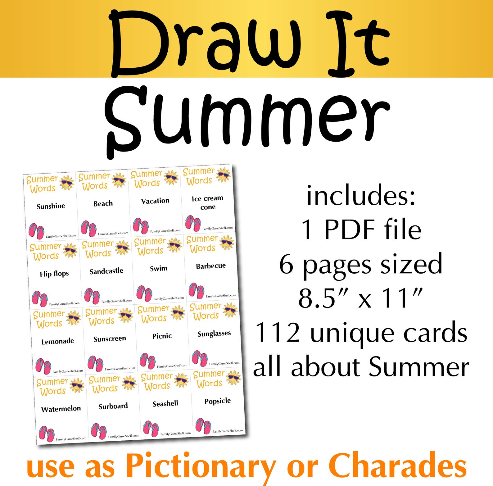 Summer Words Game, Summer Pictionary, Summer Charades, Printable Summer ...