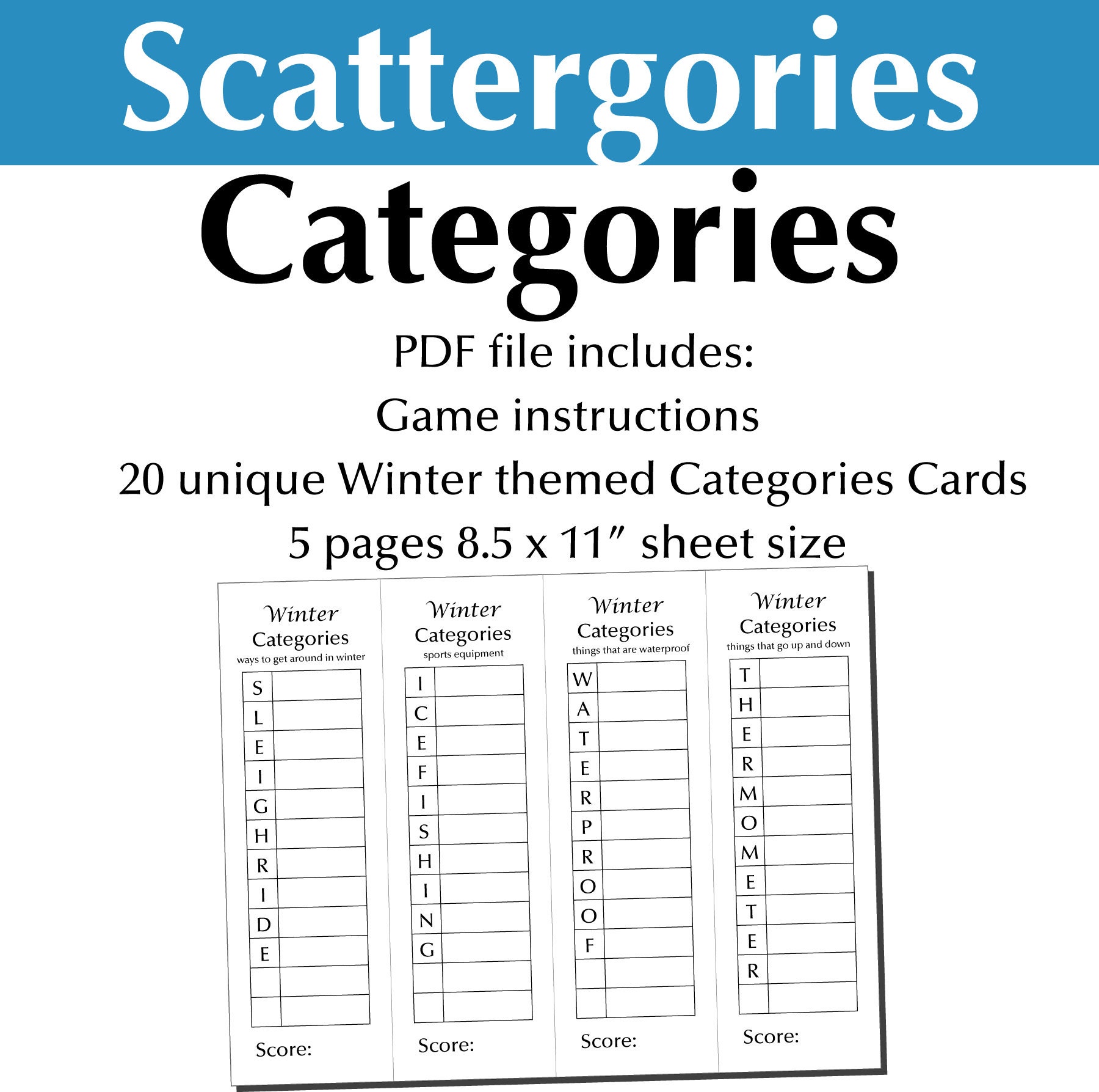 Printable Scattergories Categories Winter Word Game - Etsy