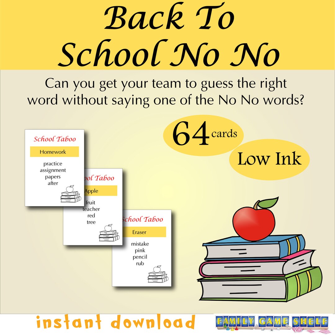 Printable Back to School Game, Back to School Printable No No Word Game ...