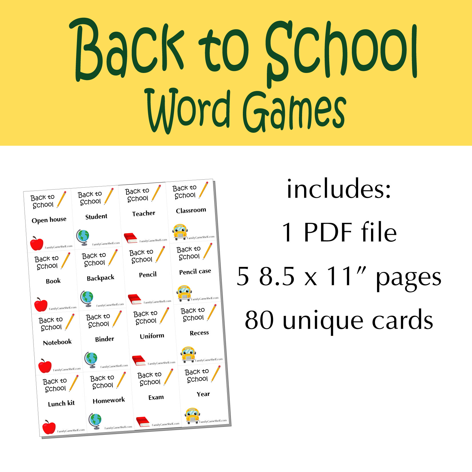 Printable Back to School Words Game, Back to School Printable Game ...