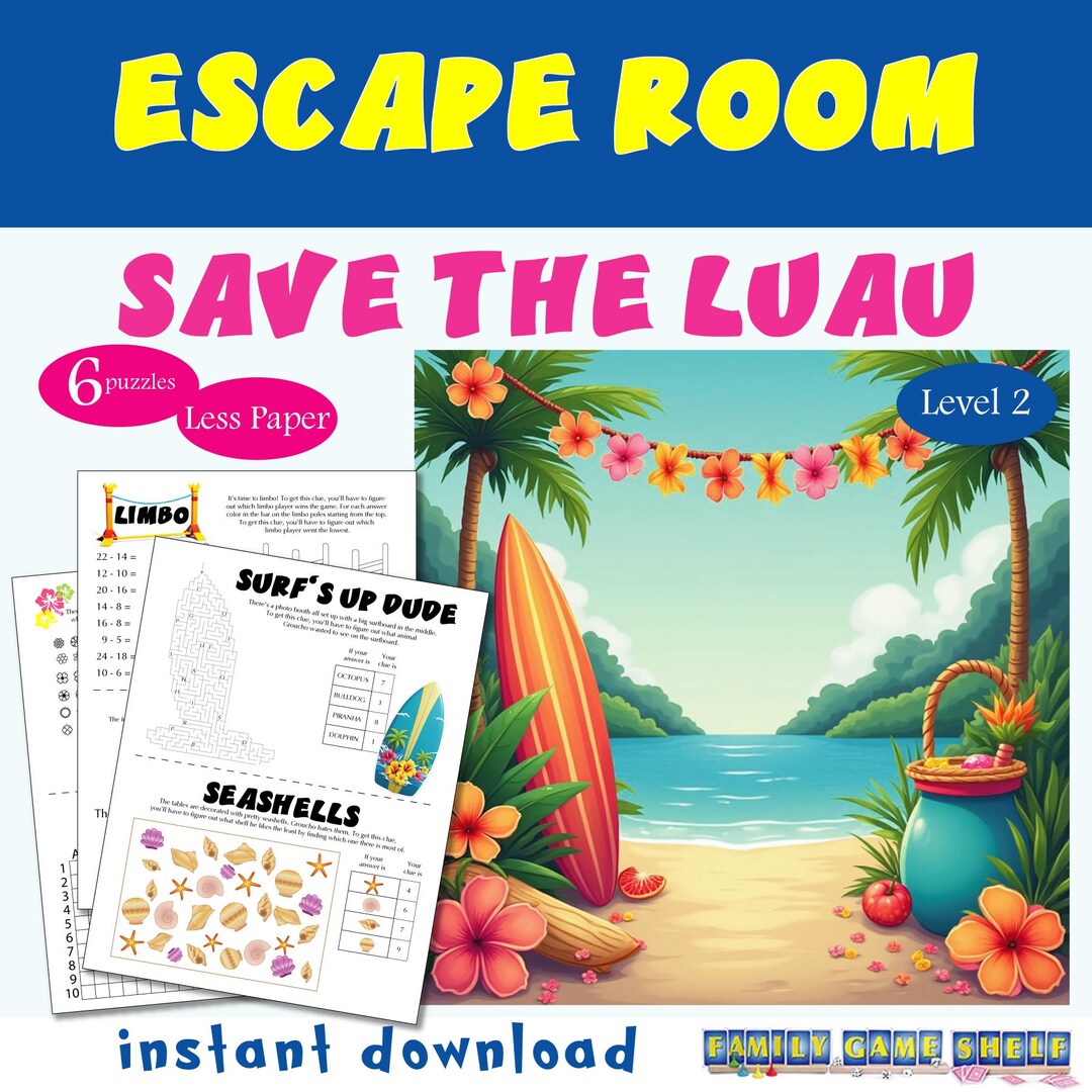Luau Themed Escape Room, Printable Save the Luau Escape Room Kit for ...