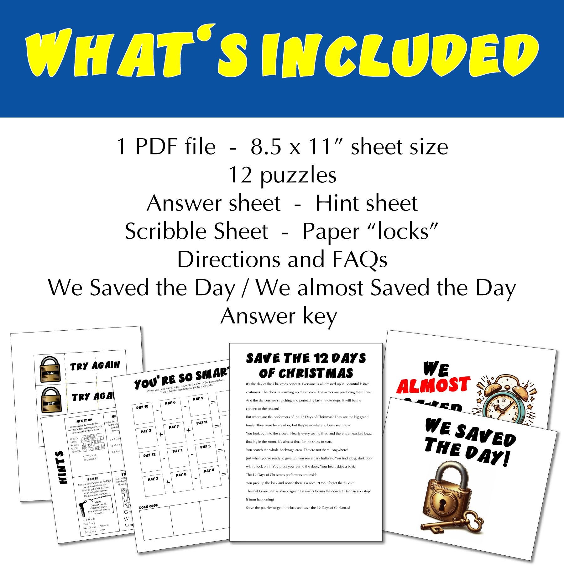Printable Escape Room for Kids Party Game, Save the 12 Days of ...