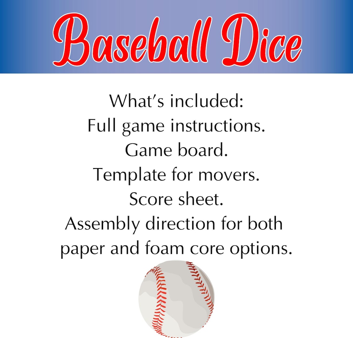 Baseball Dice Game Printable, Baseball Party Game, Gift for Baseball Lover, Family Game Night ...