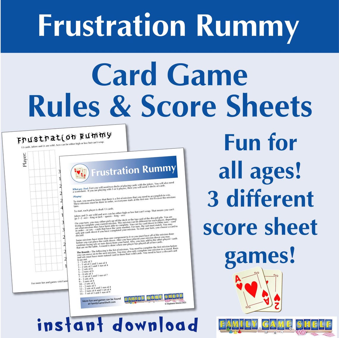 Printable Frustration Rummy Score Sheets, Card Game Rules for ...