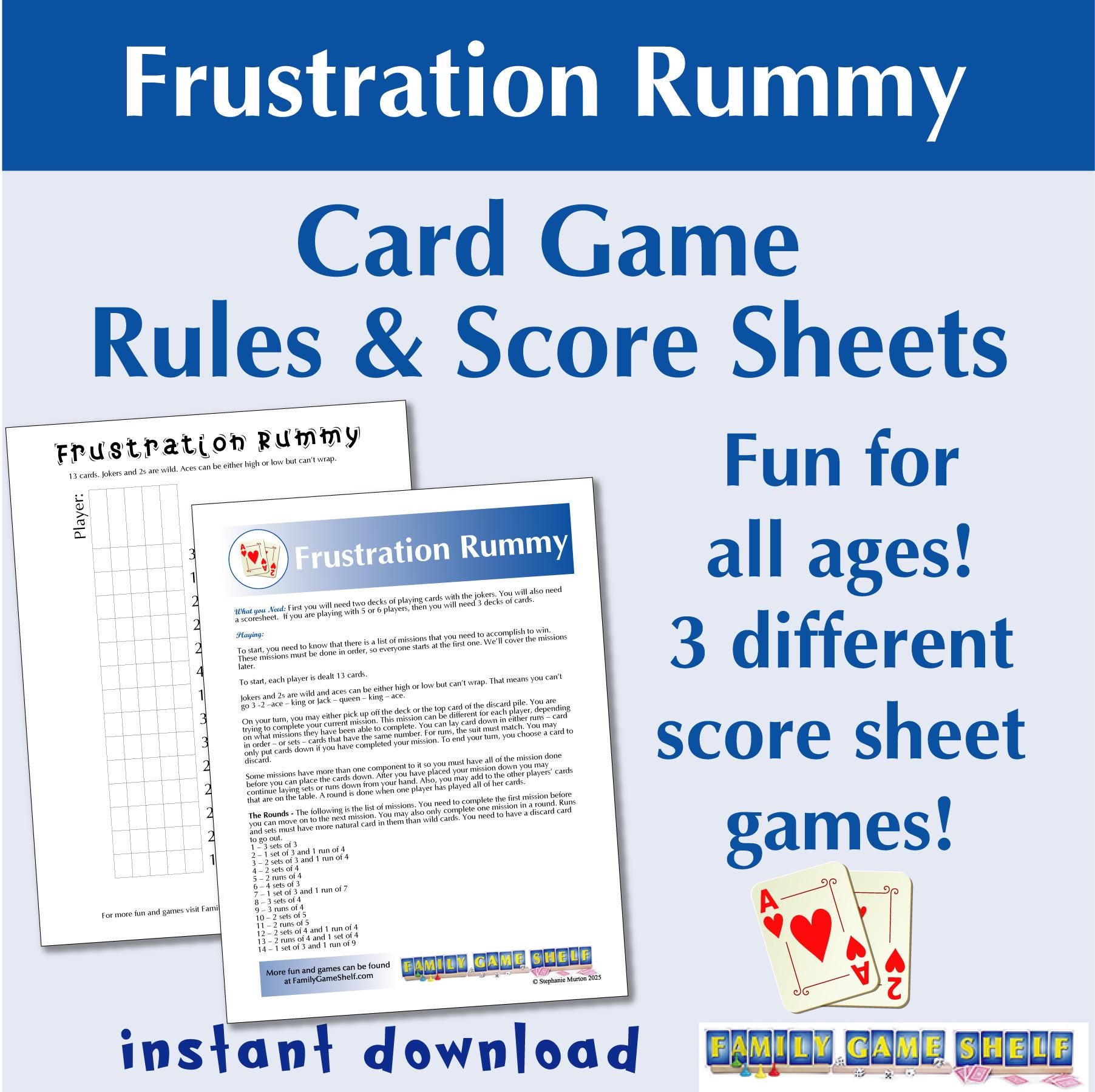 Printable Frustration Rummy Score Sheets, Card Game Rules for ...