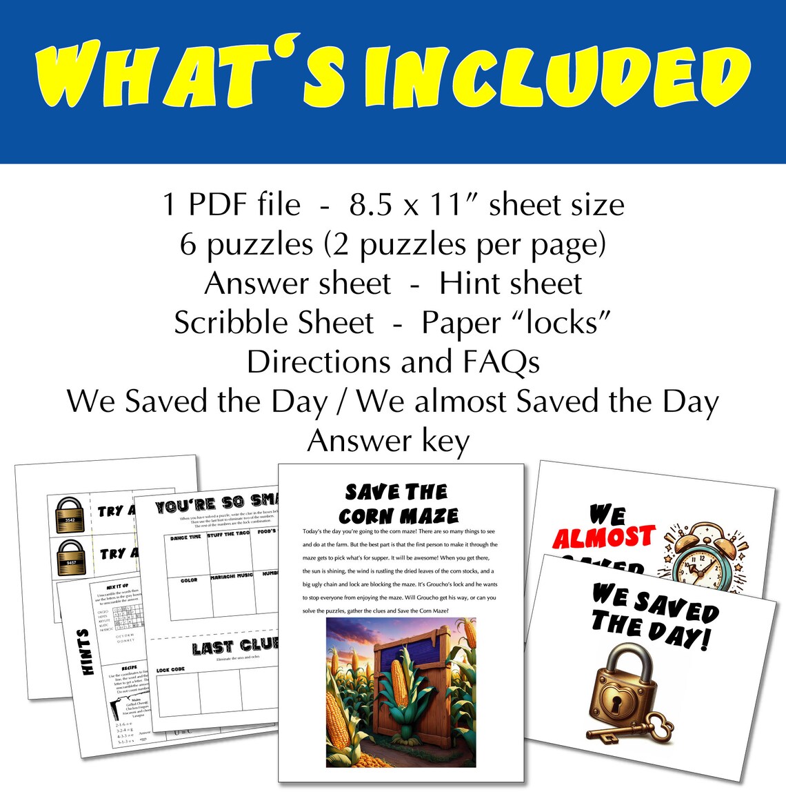 Printable Escape Room for Kids Party Game, Save the Corn Maze, Escape ...