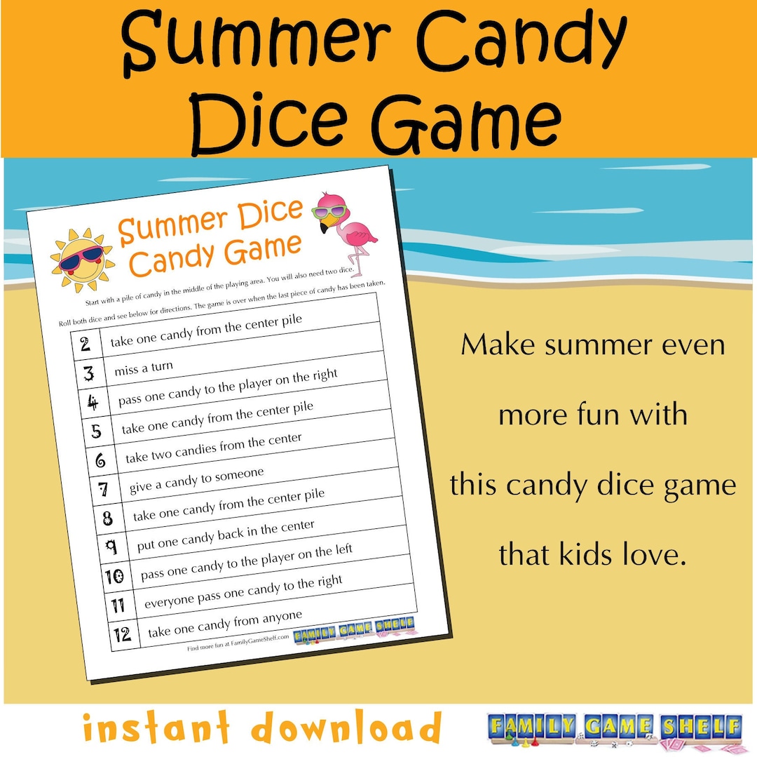 Printable Summer Candy Dice Game, Summer Printable Game, Summer Party ...