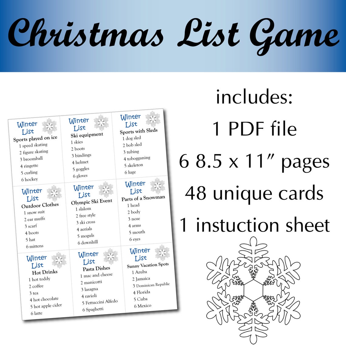 Large Print Printable Winter List Word Game, Winter Outburst Game ...