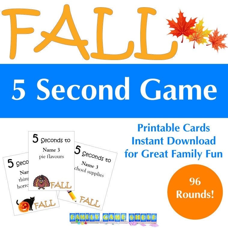 Fall 5 Second Game Printable Game, Five Second Game Fall Theme, Family ...