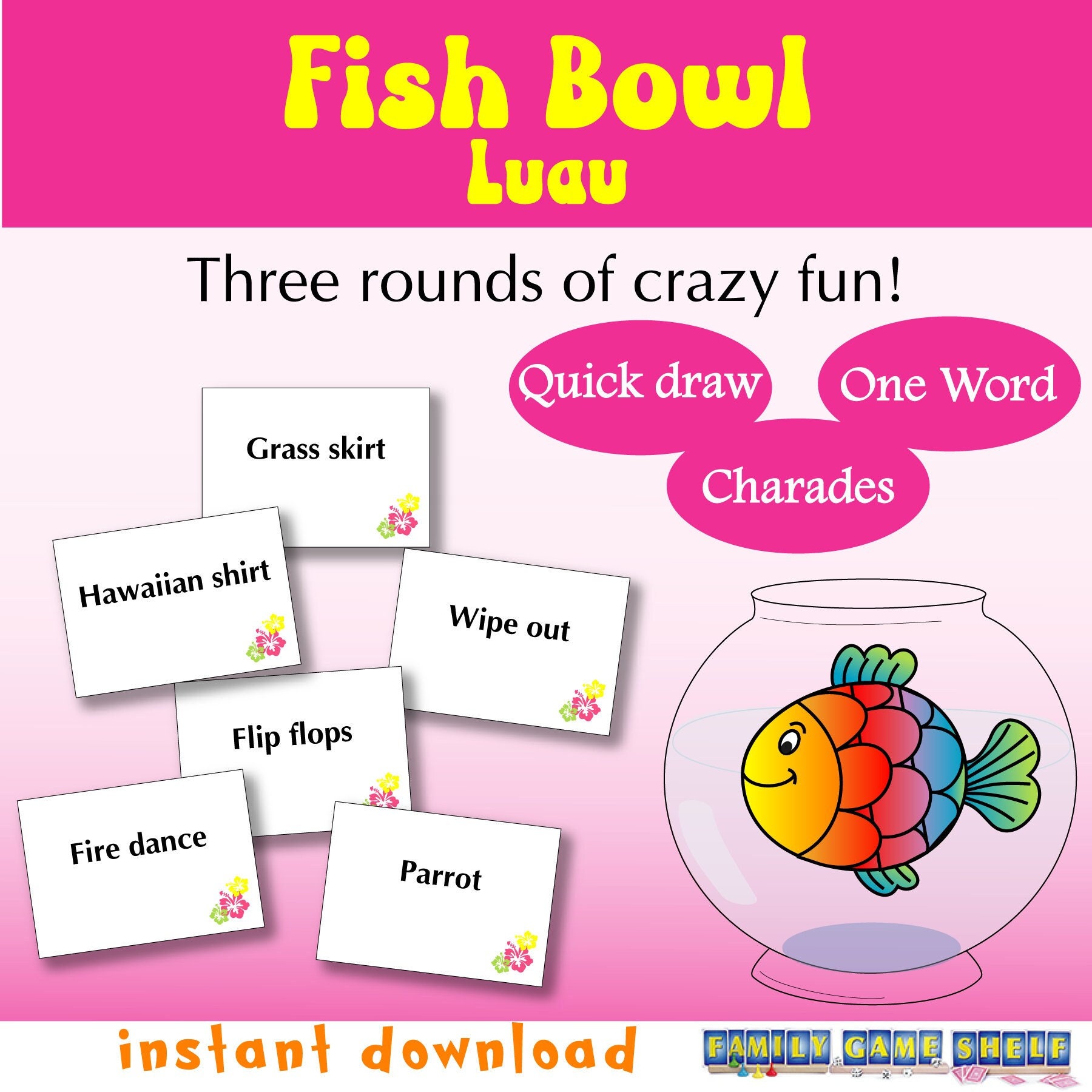 Printable Board Game Fish Bowl Luau Party Game, Adult Game, Family Game ...
