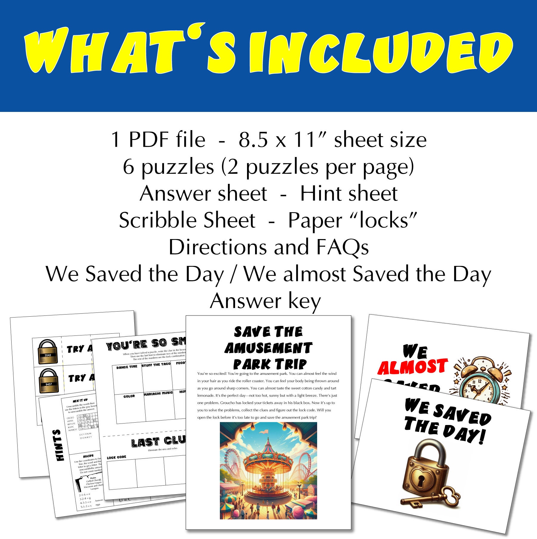 Escape Room for Kids Printable Party Game, Save the Amusement Park Trip ...