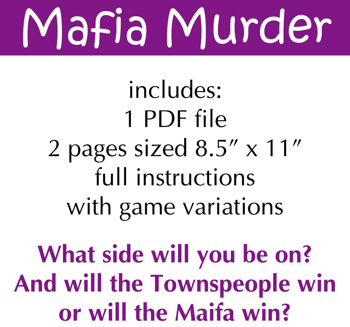 Printable Mafia Murder Game, Murder Mystery Game for Family Game Night ...