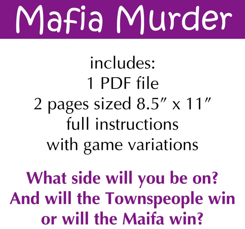 Printable Mafia Murder Game, Murder Mystery Game for Family Game Night ...