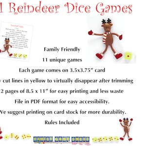 Reindeer Dice Games Printable Game for Family Game Night and Christmas ...