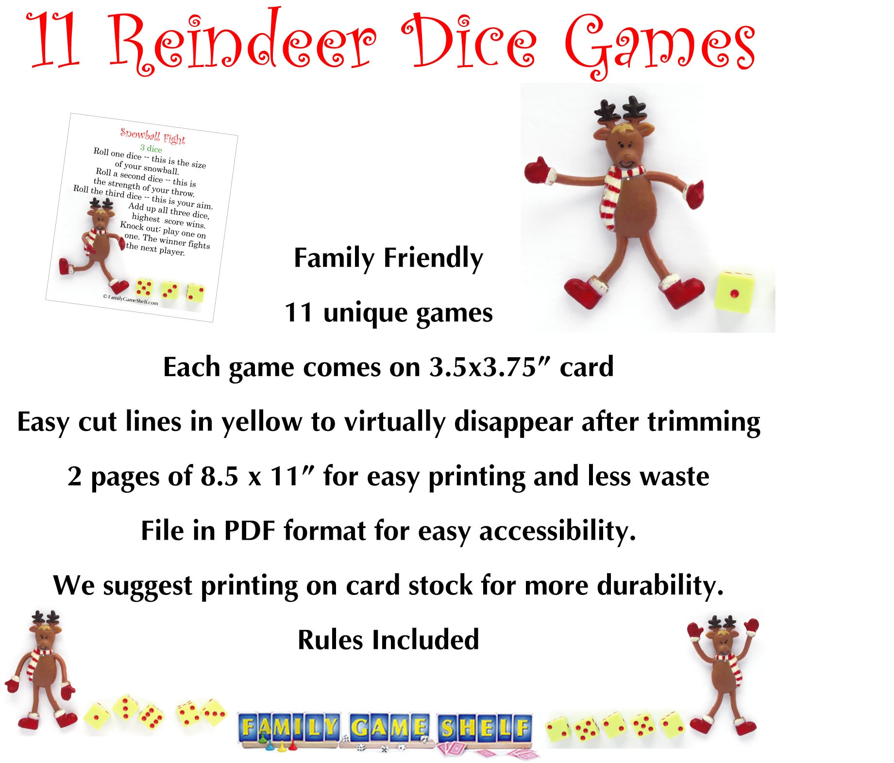 Reindeer Dice Games Printable Game for Family Game Night and Christmas ...