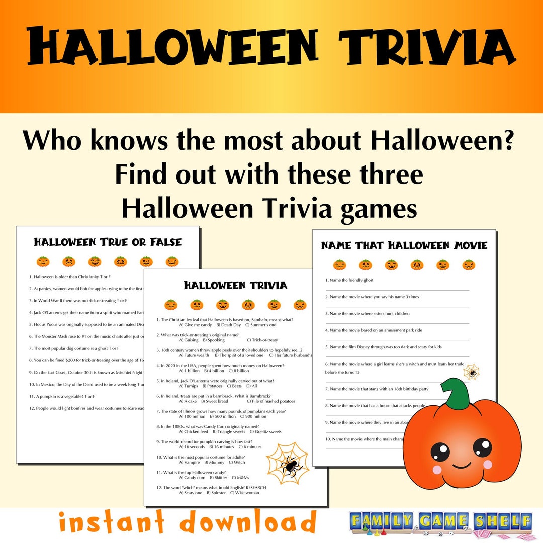Halloween Trivia Game Pack, Halloween Party Game, Printable Trivia Game ...