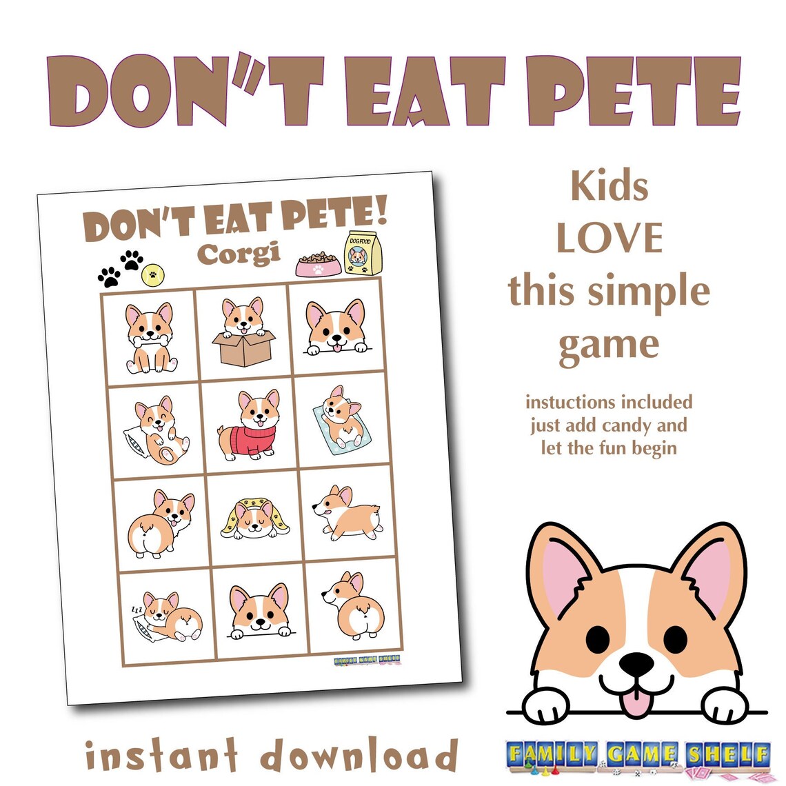 Printable Don't Eat Pete Corgi Themed Game for Kids, Dog Party ...
