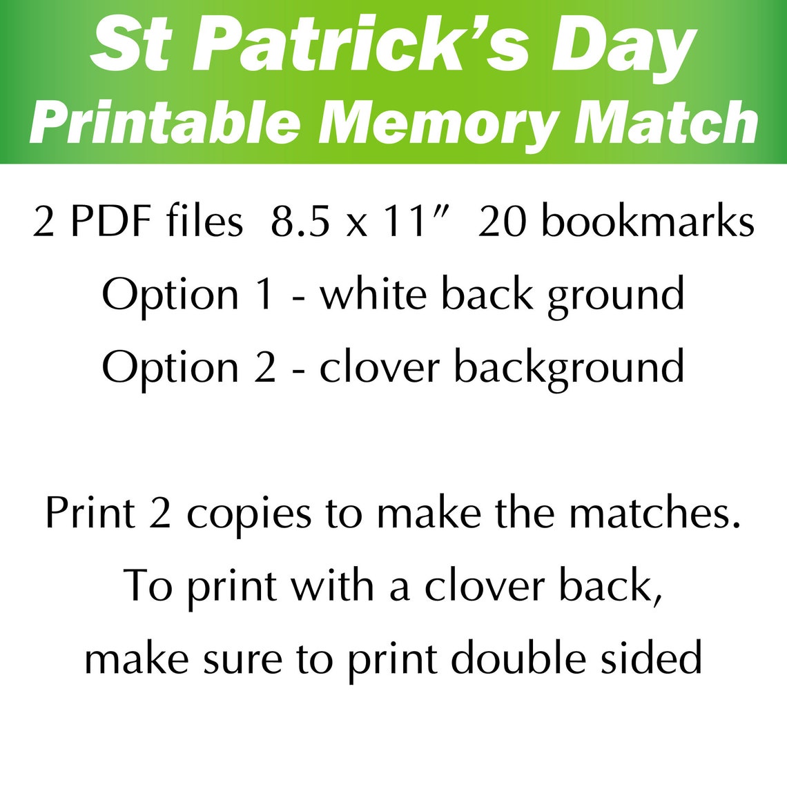 Printable St Patrick's Day Memory Match Game, St Patricks Day Party ...