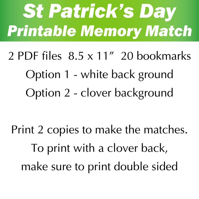 Printable St Patrick's Day Memory Match Game, St Patricks Day Party ...