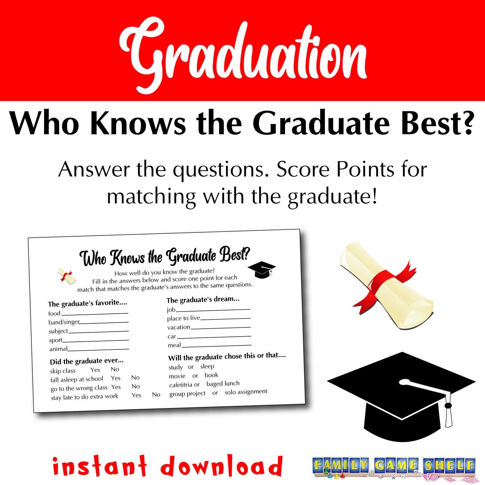 Graduation Game Who Knows the Graduate Best Graduation Game, Printable ...