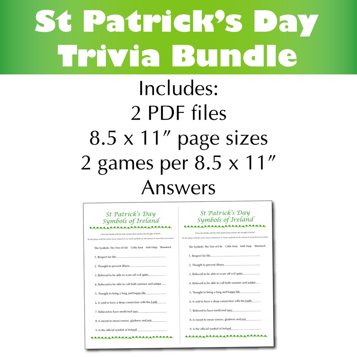 Printable St Patrick's Day Trivia Game Bundle, St Patrick's Day Party ...