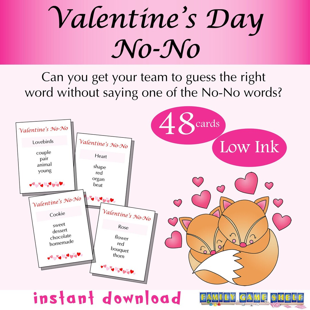 Printable Valentine's Day No No Word Game, Valentine's Day Taboo Game ...