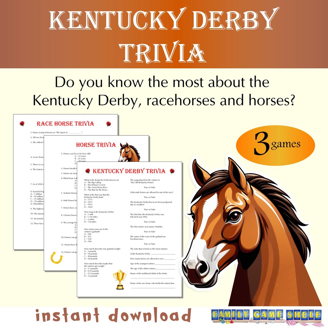 Kentucky Derby Trivia Party Game, Kentucky Derby Printable Games ...
