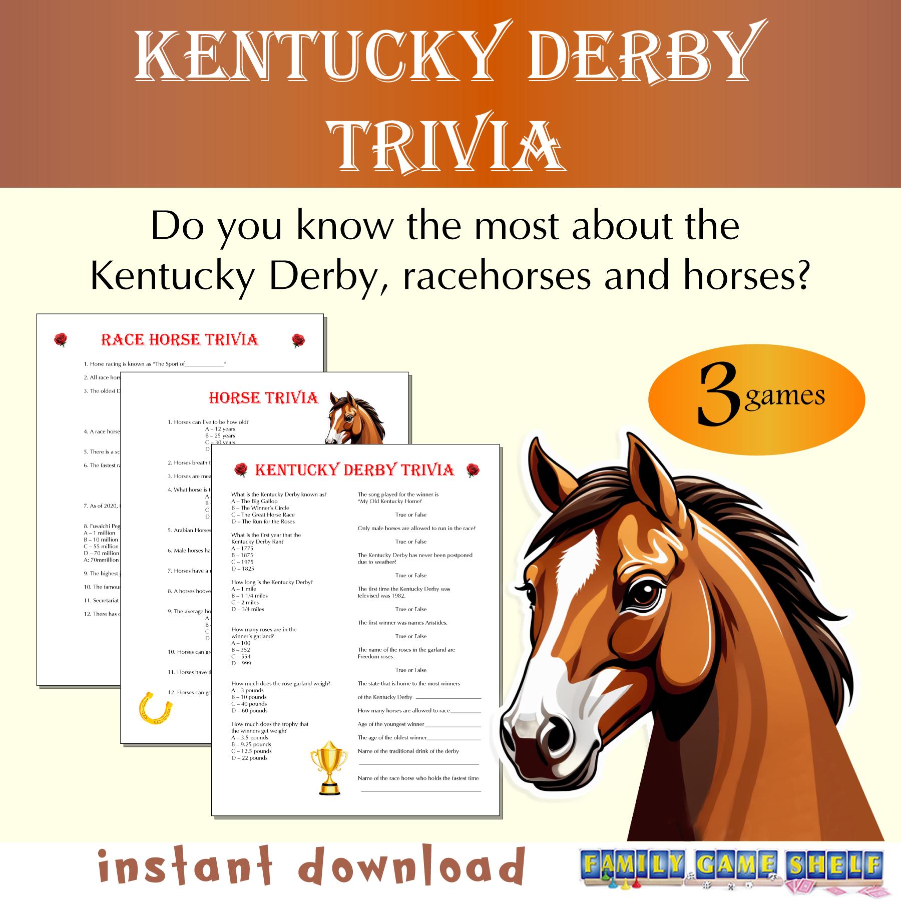 Kentucky Derby Trivia Party Game, Kentucky Derby Printable Games ...