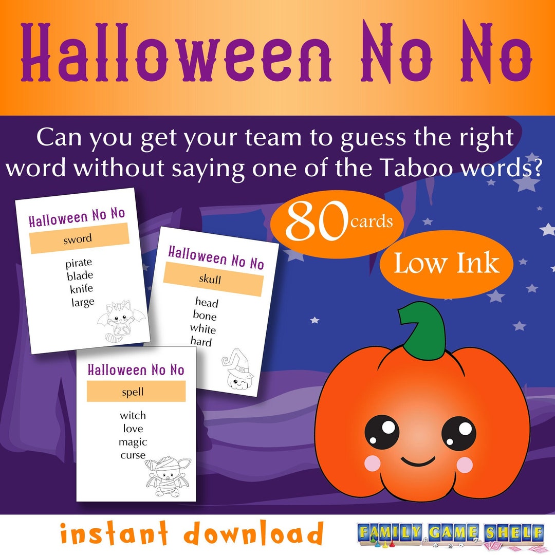 Printable Halloween Taboo Word Game, Halloween Themed Taboo Cards ...