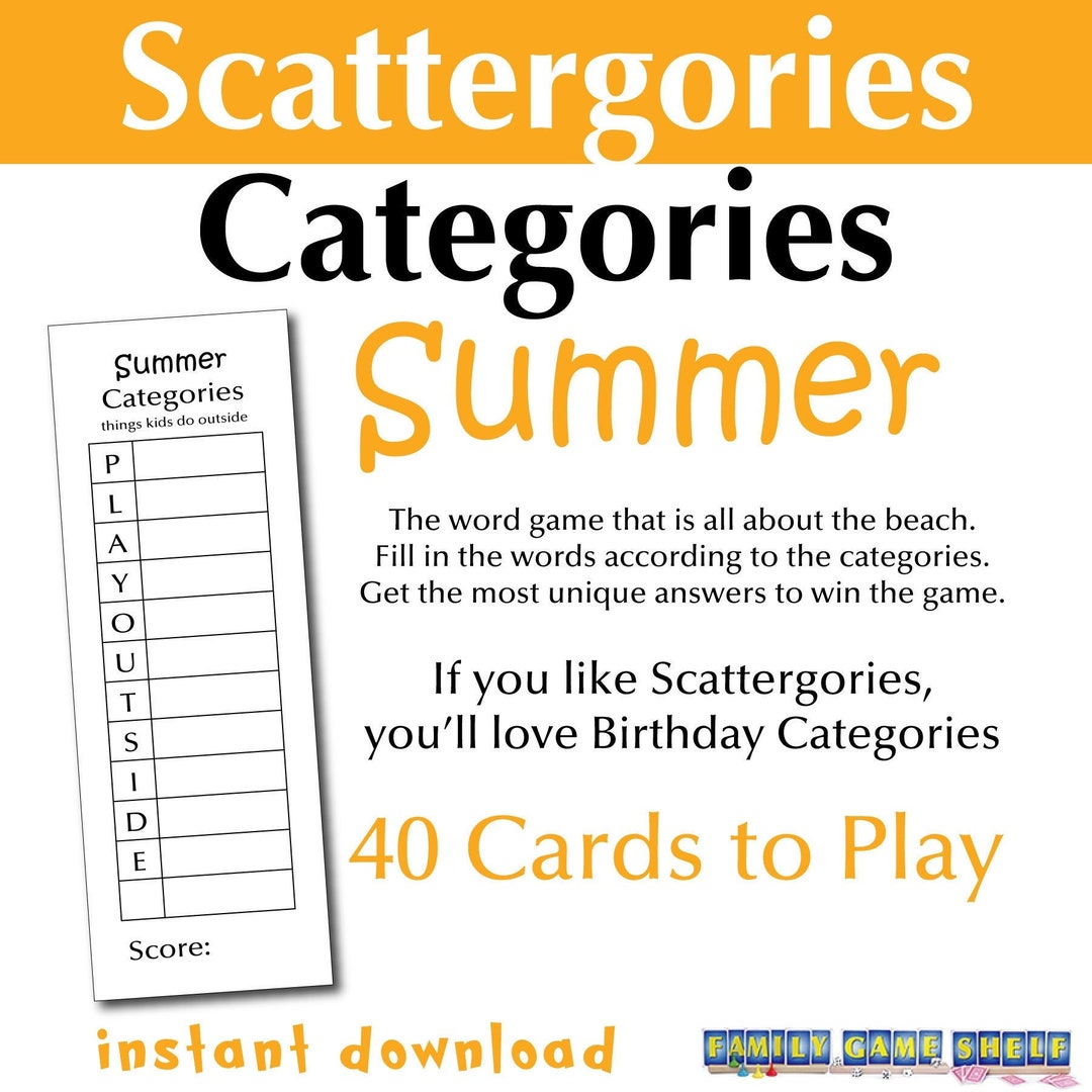 Printable Summer Scattergories Categories Game, Summer Category Game ...
