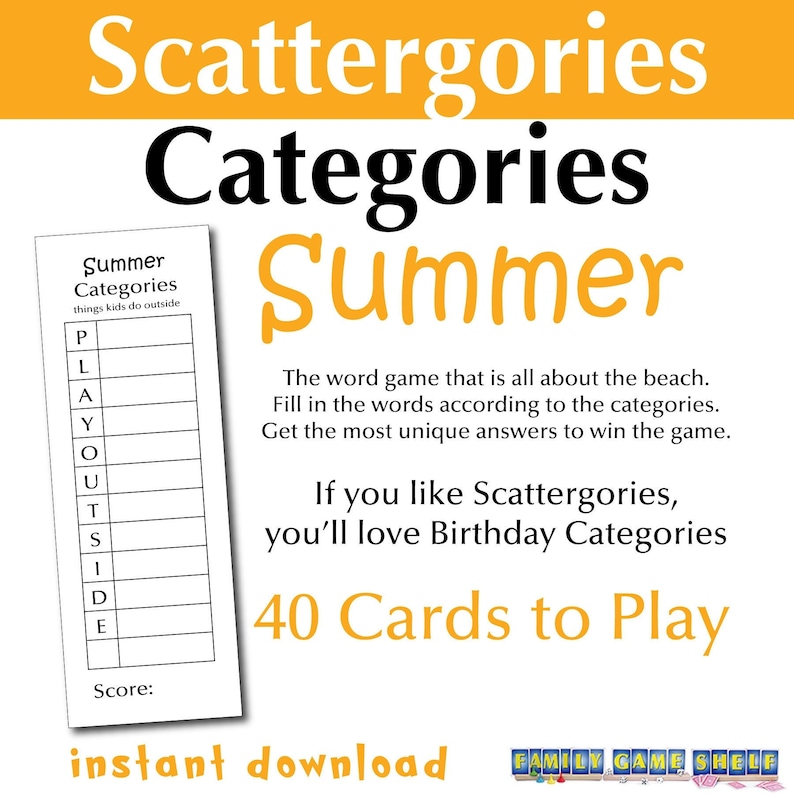 Printable Summer Scattergories Categories Game, Summer Category Game ...