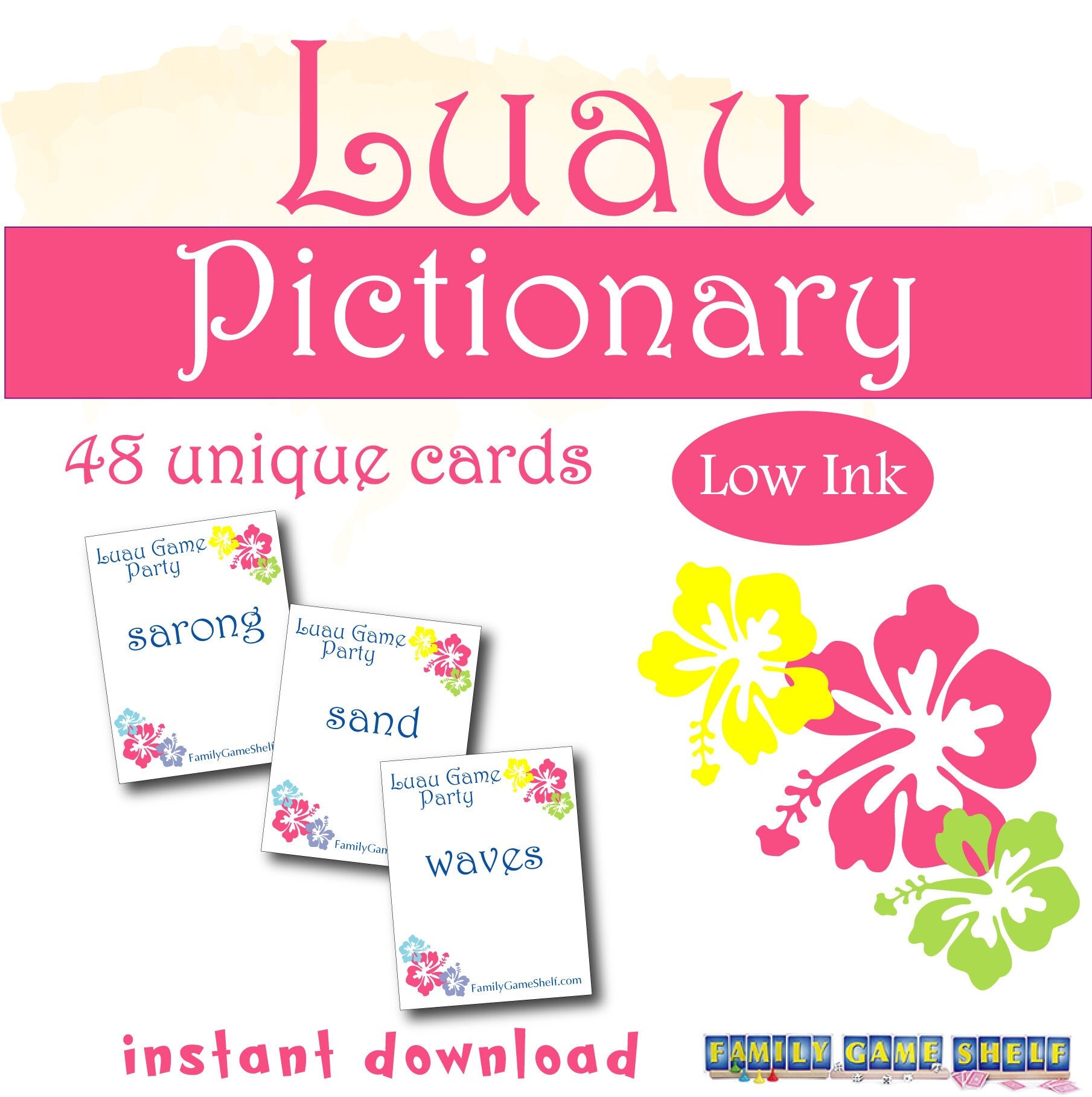 Printable Luau Pictionary or Charades Cards for Family Game Night Luau ...