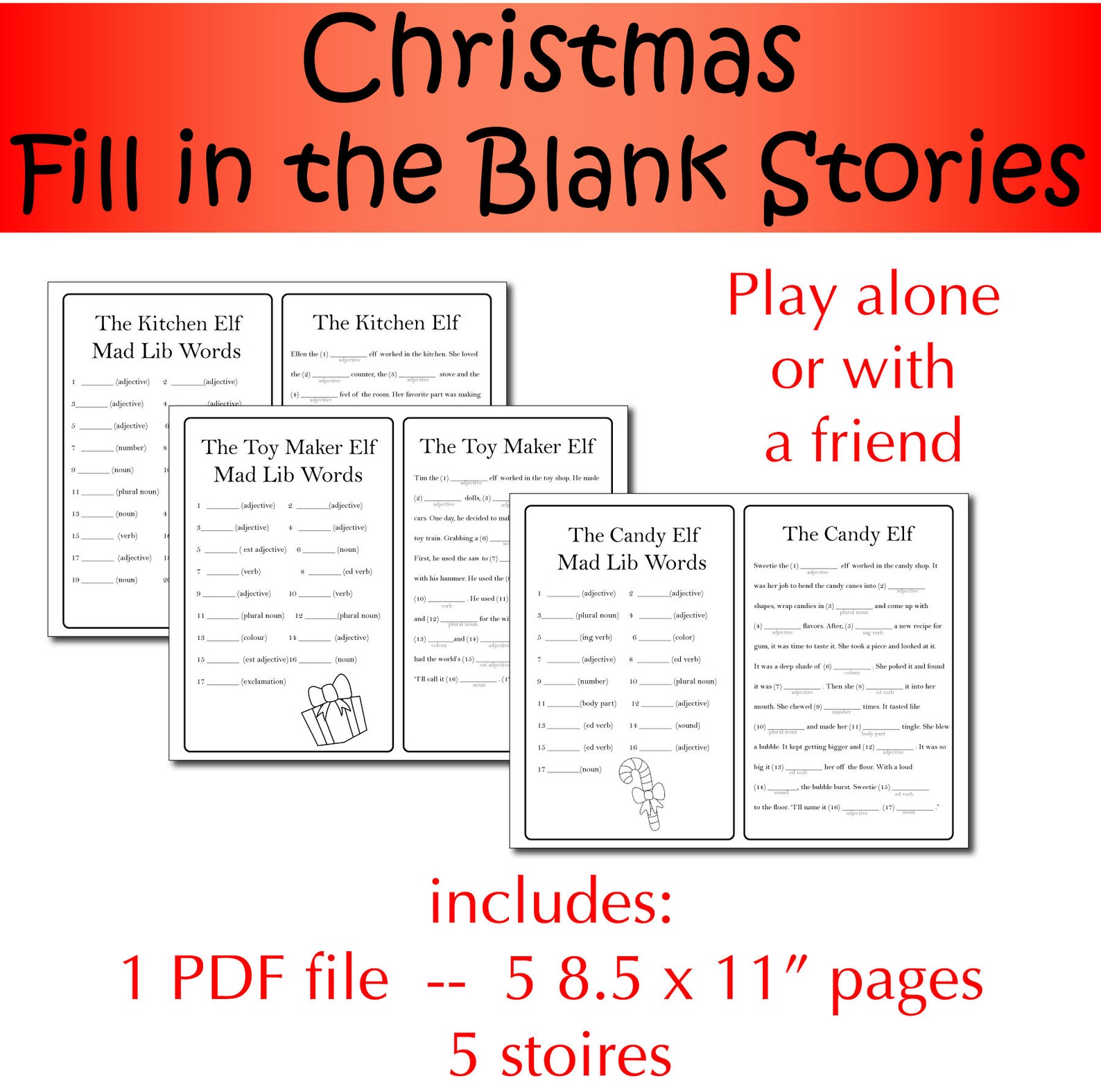 Printable Christmas Fill in the Blank Stories for Kids, Christmas Party ...