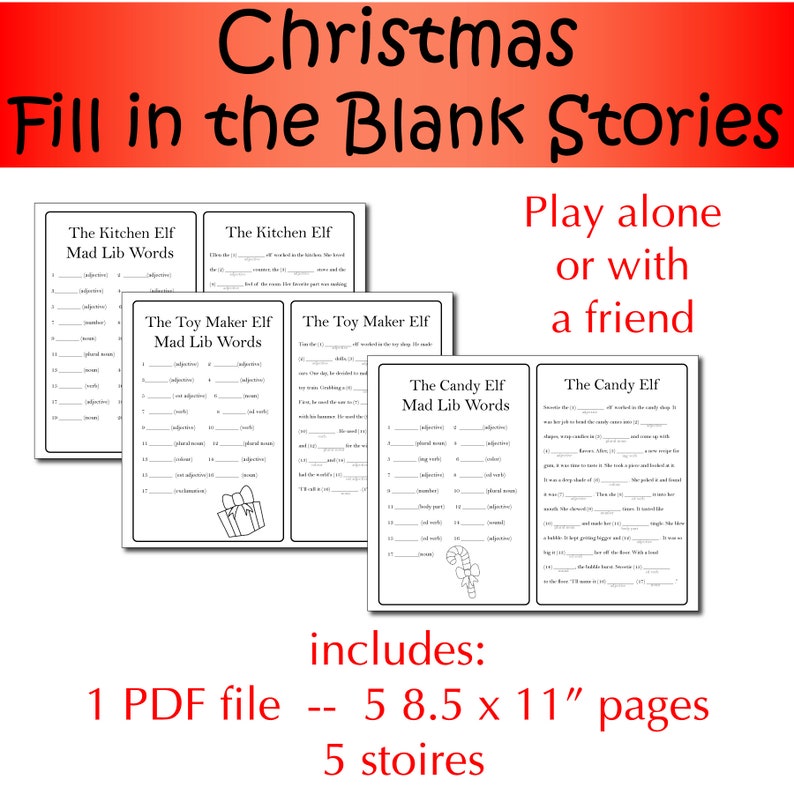 Printable Christmas Fill in the Blank Stories for Kids, Christmas Party ...