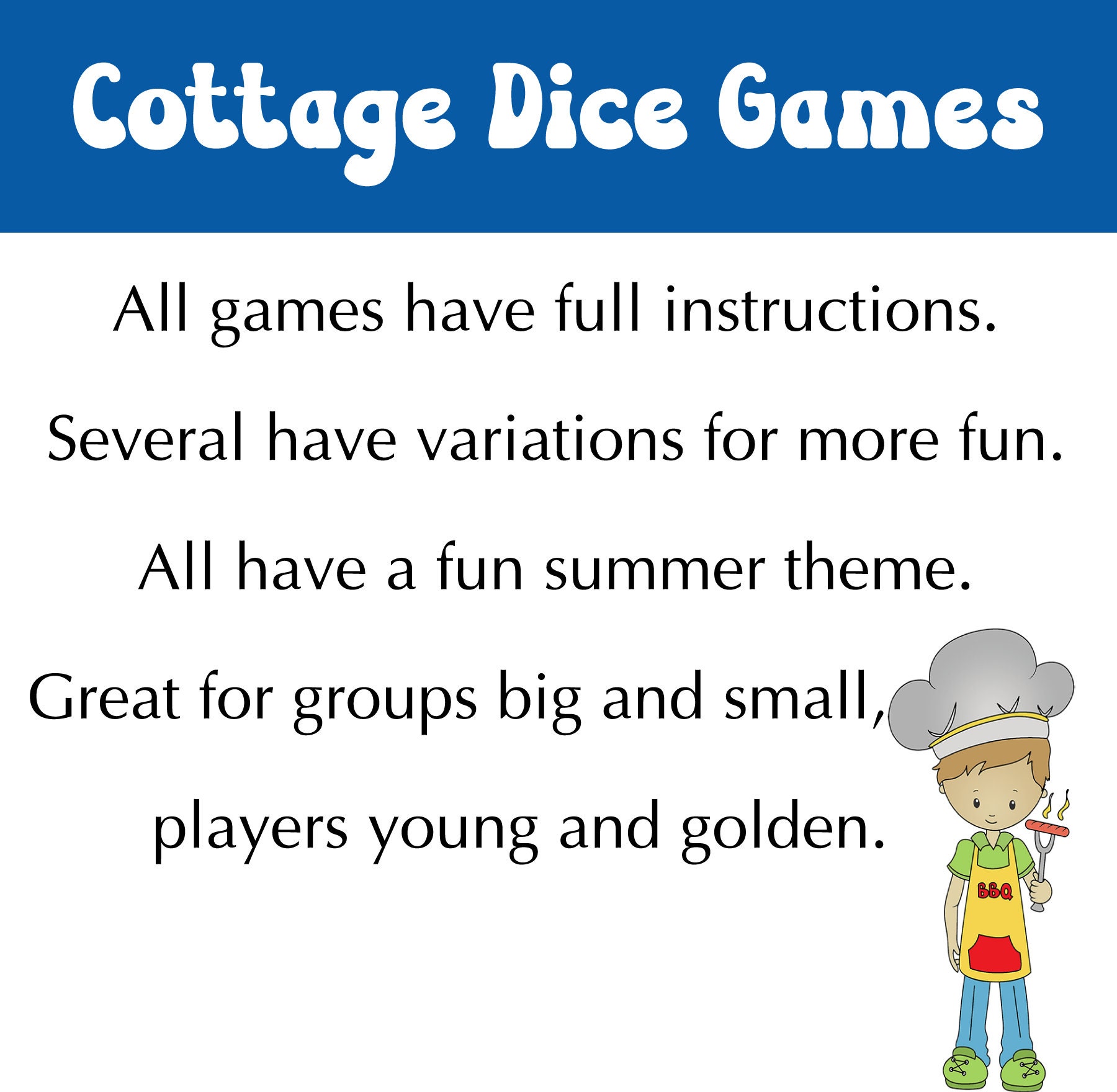 Printable Cottage Dice Games, Summer Themed Dice Games for Summer Party ...