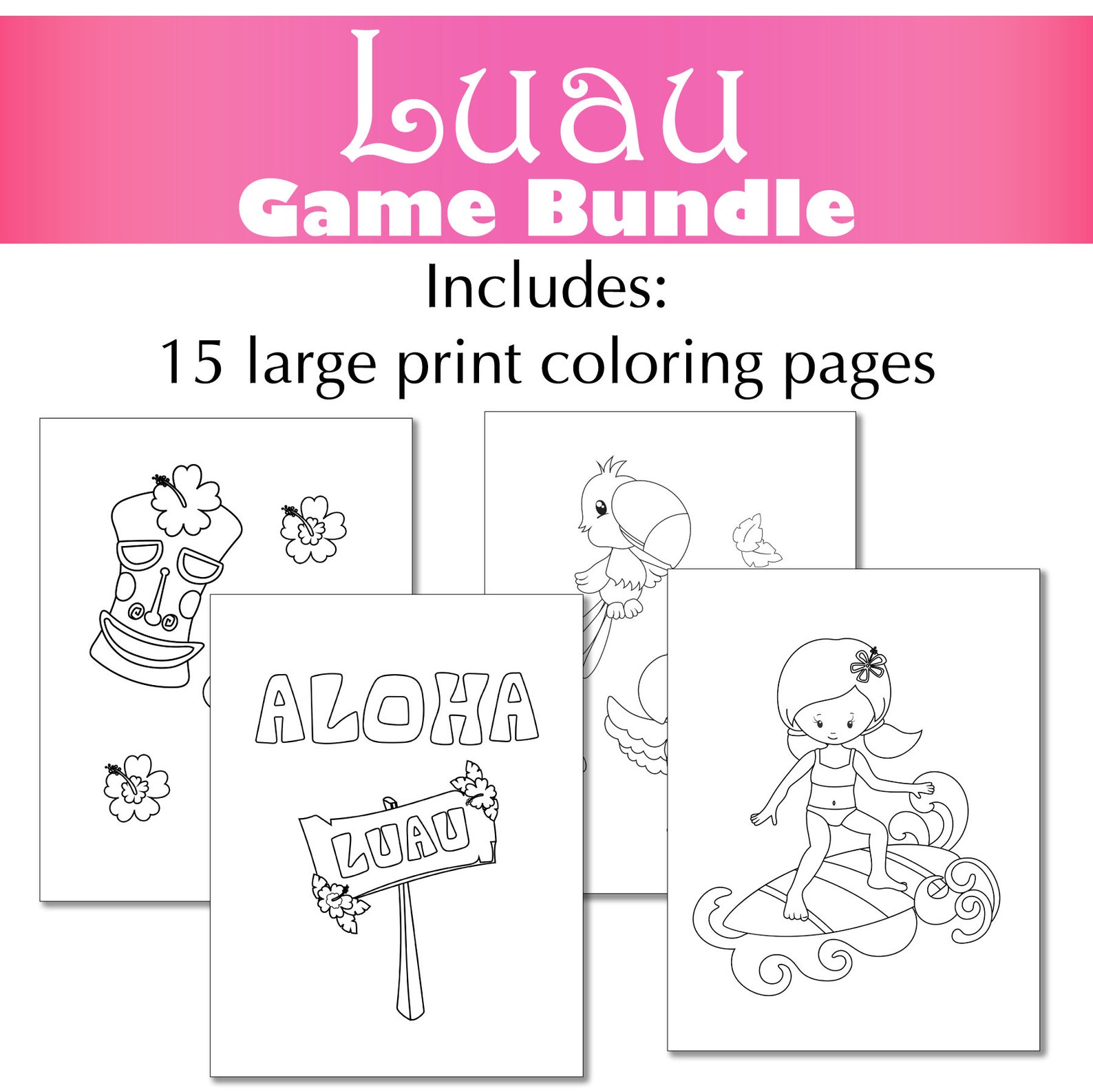 Kids Luau Party Game Bundle, Printable Luau Party Games for Kids, Luau ...