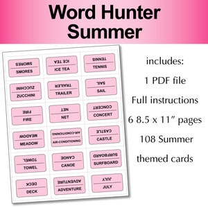 Printable Summer Word Game, Word Hunter Summer, Word Deduction Game ...