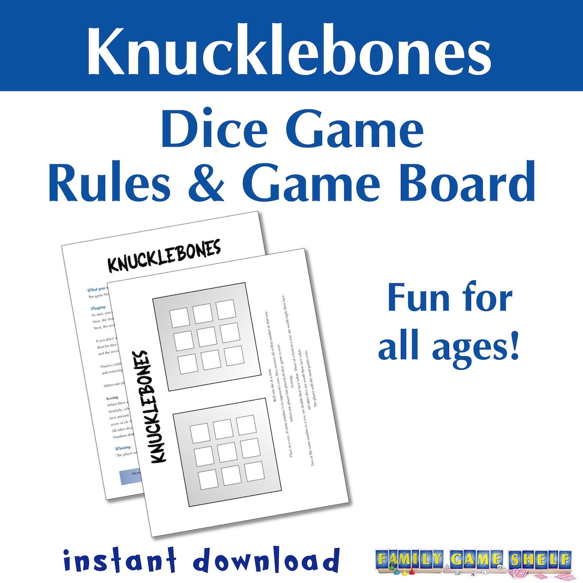 Knucklebones Dice Game Printable Family Game for Game Night or Board Game Party - Etsy