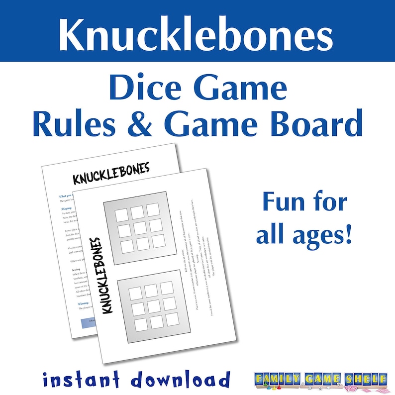 Knucklebones Dice Game Printable Family Game for Game Night or Board ...