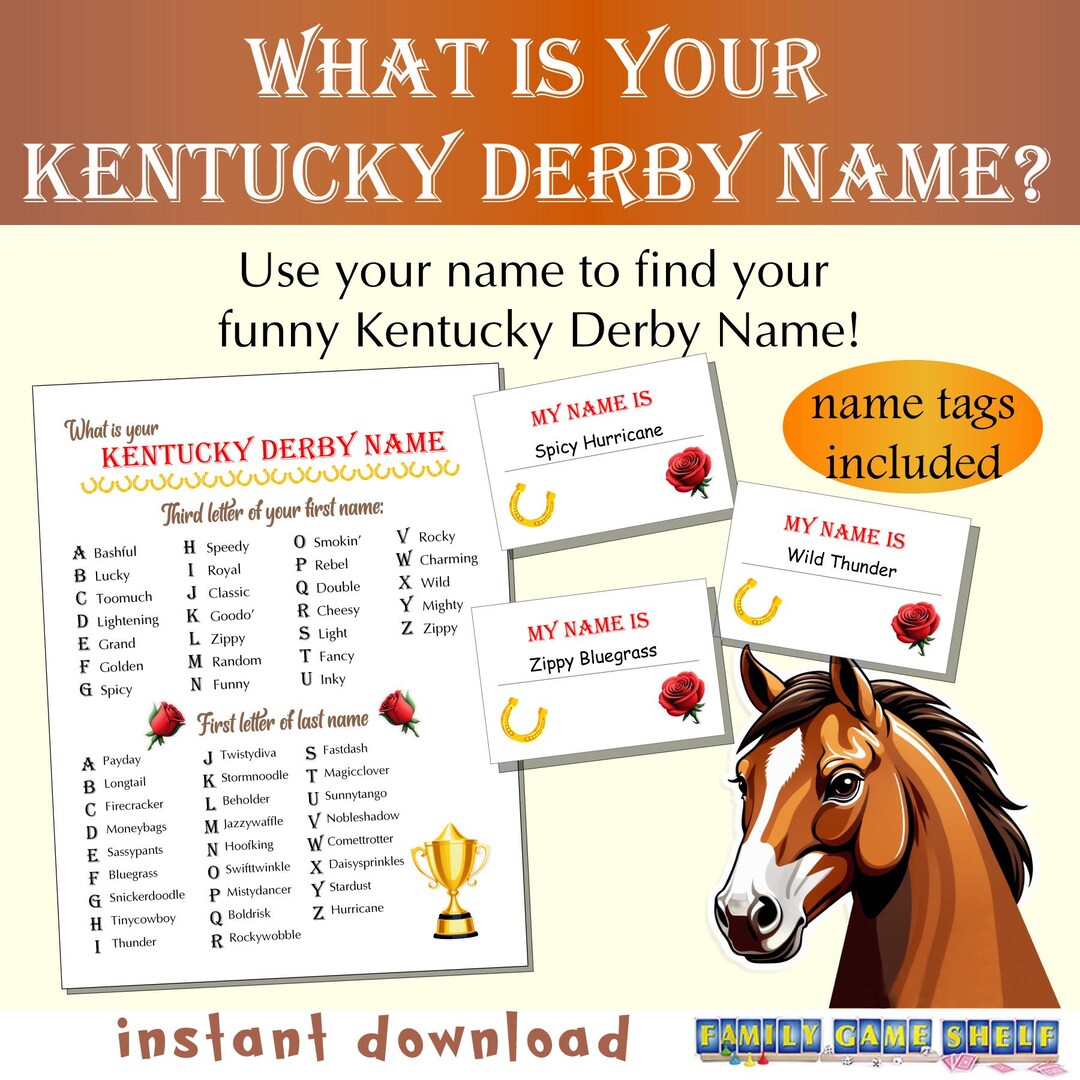 Kentucky Derby Party Game What's Your Kentucky Derby Name, Kentucky ...