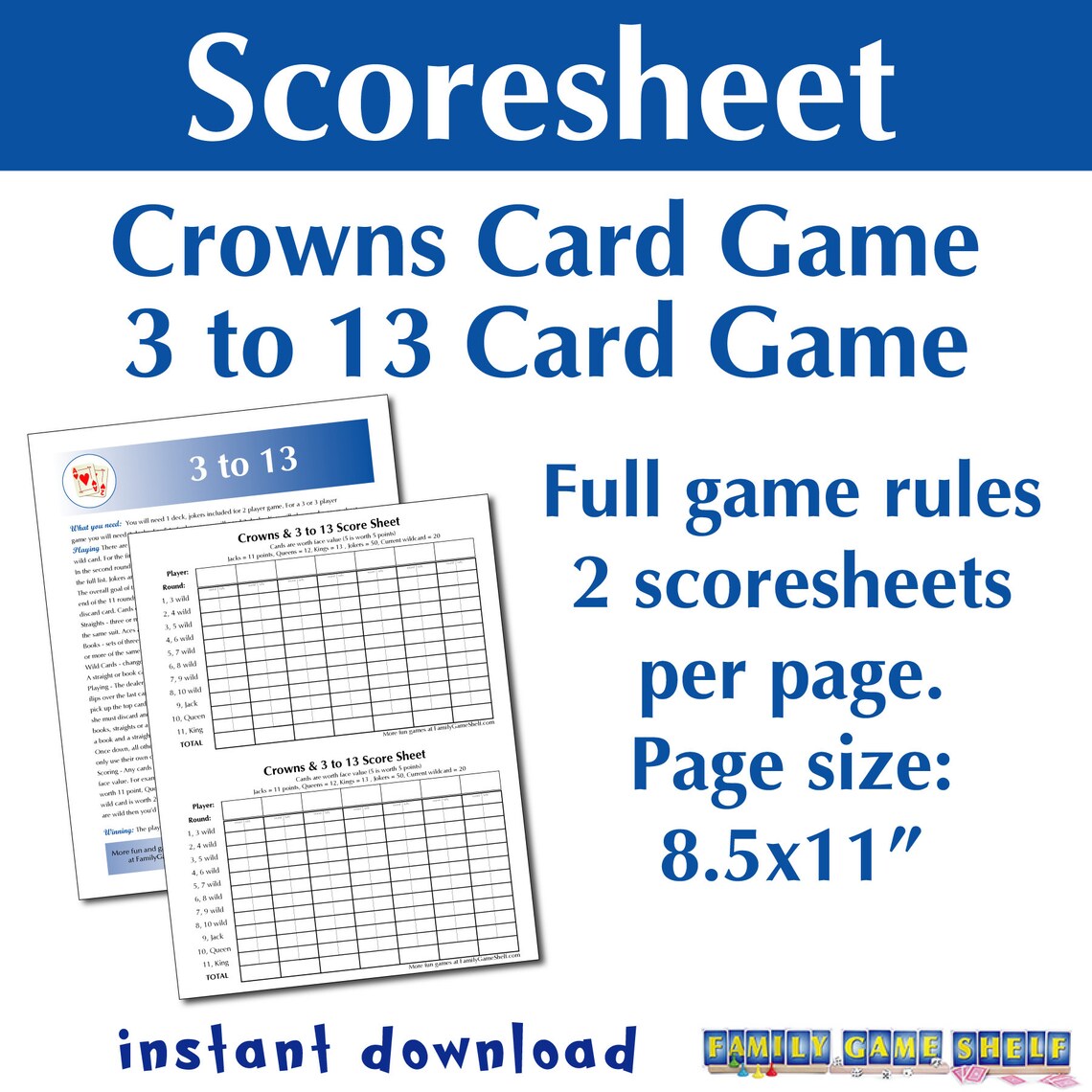 Printable Crowns Card Game and 3 to 13 Card Game Score Sheet - Etsy Canada